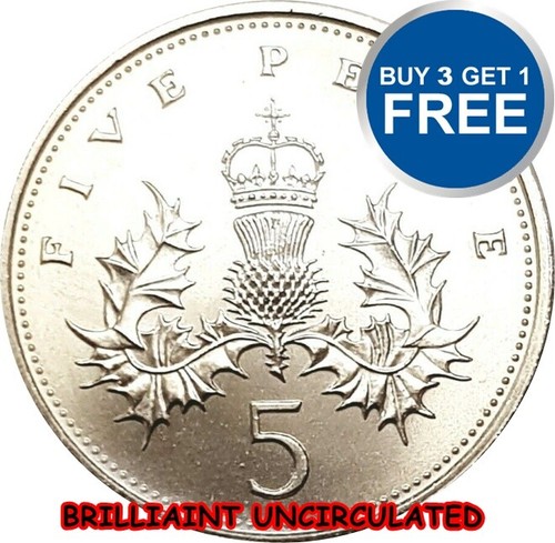 BRILLIANT UNCIRCULATED ENGLISH DECIMAL FIVE PENCE 5p COIN 1982 TO 2015 ...