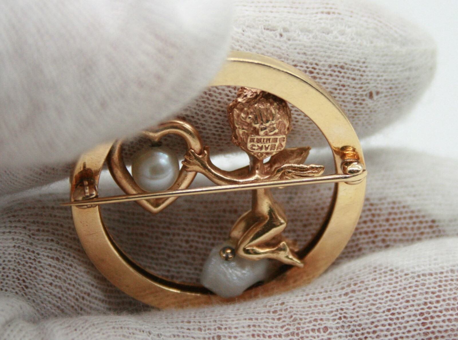 VINTAGE M HIME CYVRA 14K YELLOW GOLD RUSER ANGEL CHERUB PIN BROOCH ...