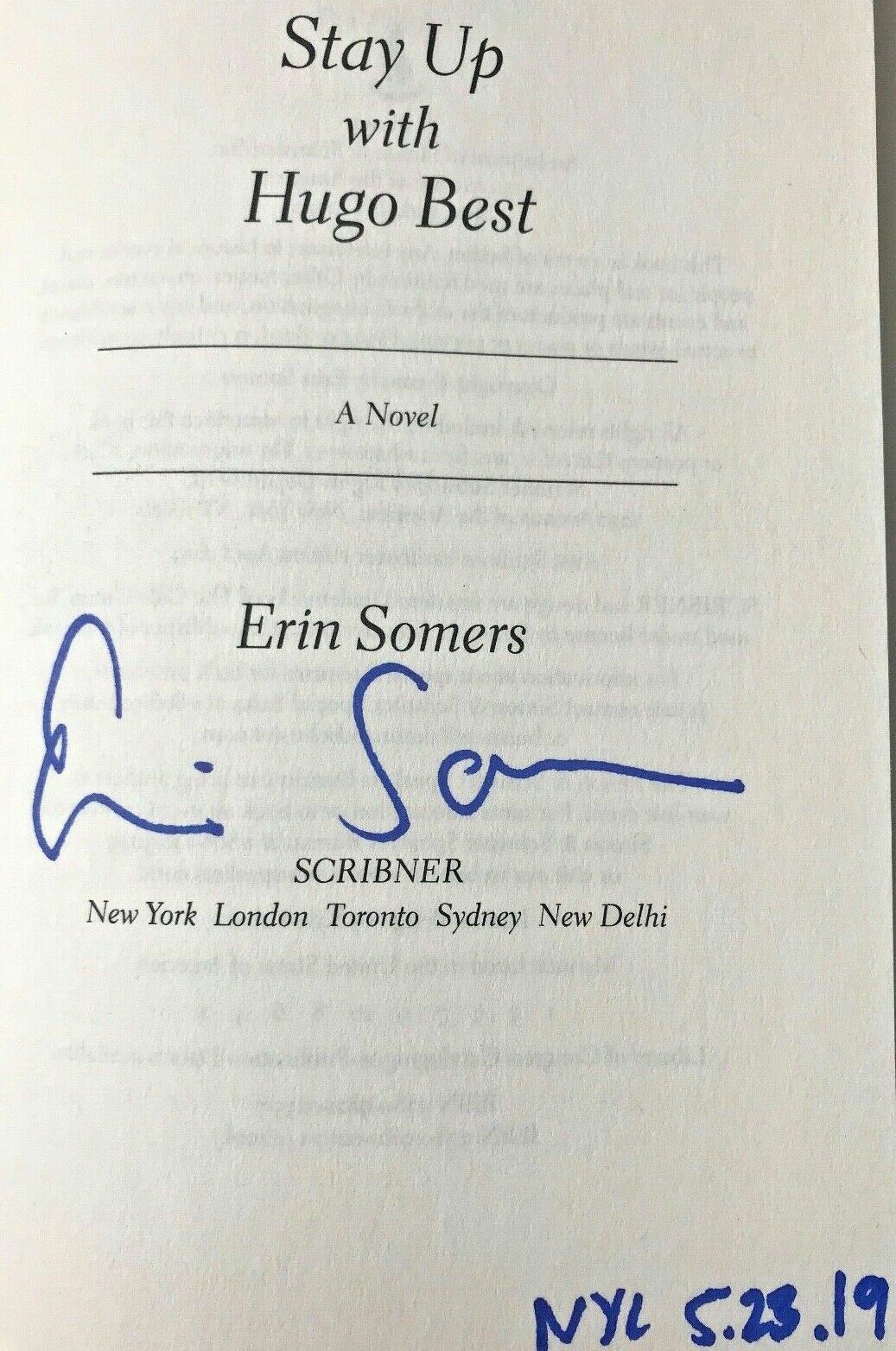 Erin Somers, STAY UP WITH HUGO BEST *Signed, Dated & NYC* 2019 HCDJ 1ST ...