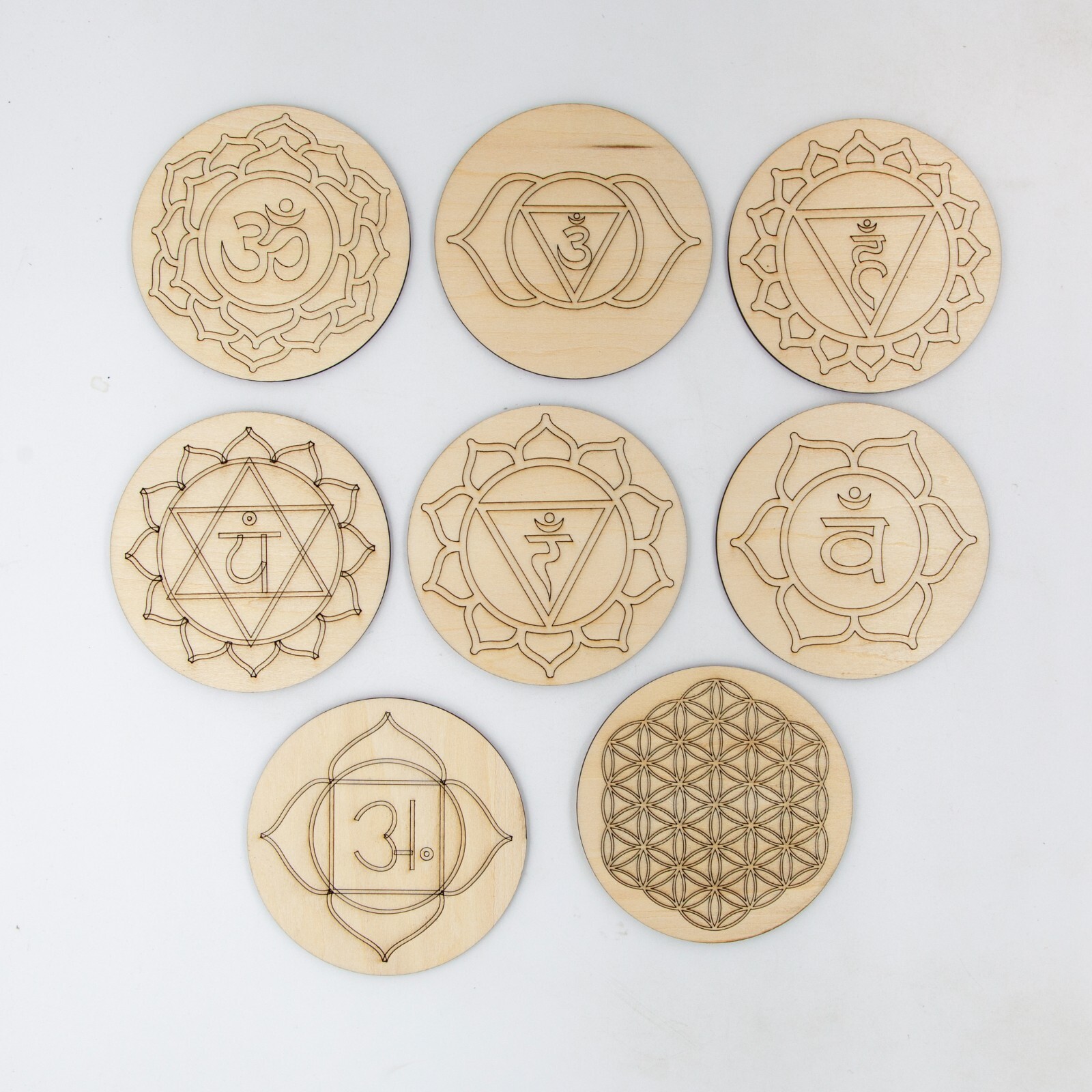 Chakra Wooden Coaster Set of 8 coasters (includes Flower of Life) Laser ...