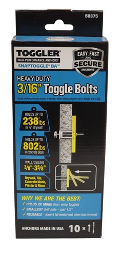Toggler 50375 Heavy Duty Toggle Bolt Anchor 3/16in 10 Pack New ...