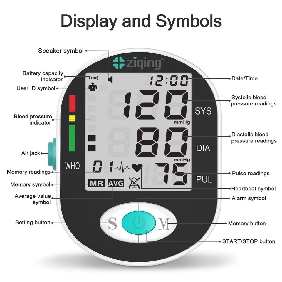 Digital Blood Pressure Monitor Upper Arm Heart Rate Machine BP Large ...
