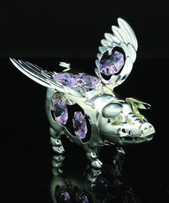 SWAROVSKI PINK CRYSTAL ELEMENTS STUDDED FLYING PIG FIGURINE SILVER ...