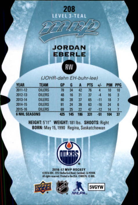 2016-17 Upper Deck MVP Colors and Contours #208 Jordan Eberle T3 | eBay