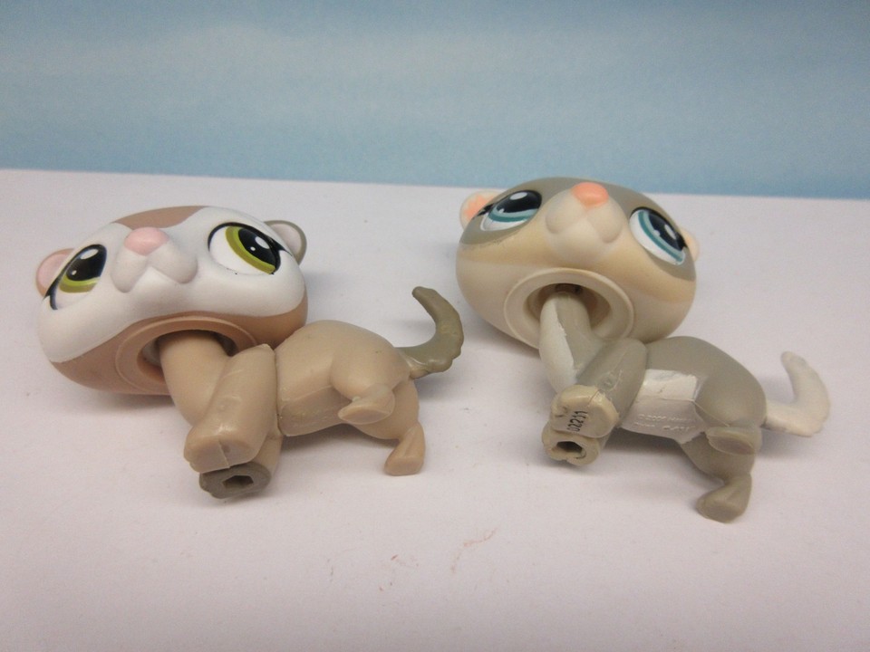 LITTLEST PET SHOP #1573 1600 GRAY WHITE TAN FERRET SET ORIGINAL PIZZA ...