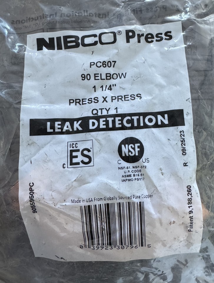 NIBCO Press System 90° Elbow Tool 1-1/4" Press x Press PC607 Copper | eBay