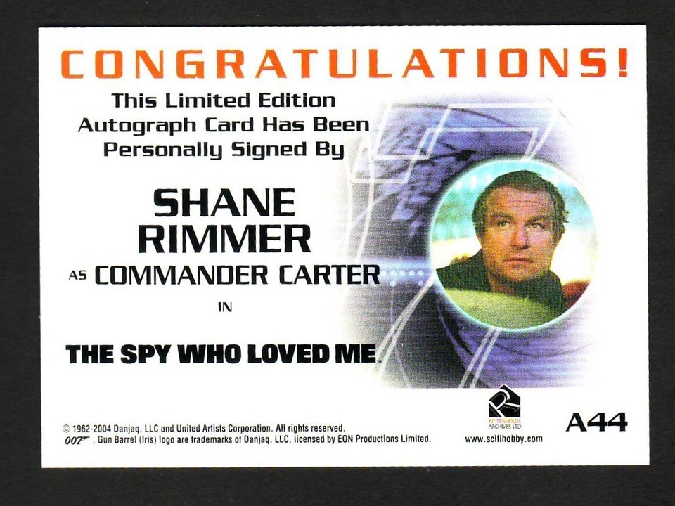 JAMES BOND QUOTABLE AUTOGRAPH CARD A44 SHANE RIMMER CARTER | eBay
