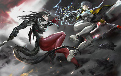 Anime bei yan women artwork digital art 2d cyborg demon Playmat Gaming ...