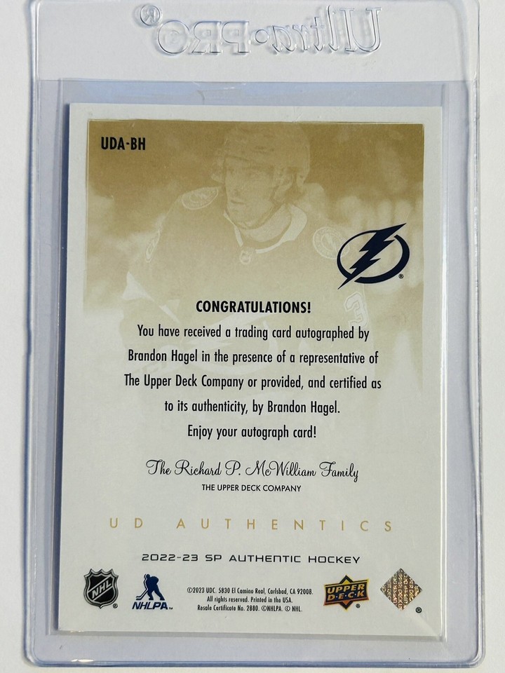 🔥 Mint Auto 🔥 Brandon Hagel Uda-bh UD Authentics Tampa Bay Lightning Sp ...