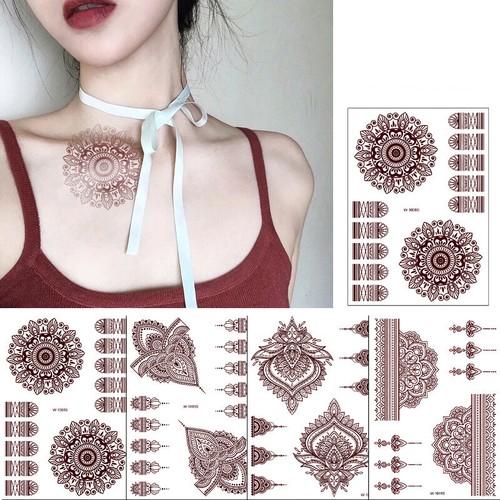Lace Tattoo Stickers Indian Henna Brown Red Fake Tattoo Sticker Body ...