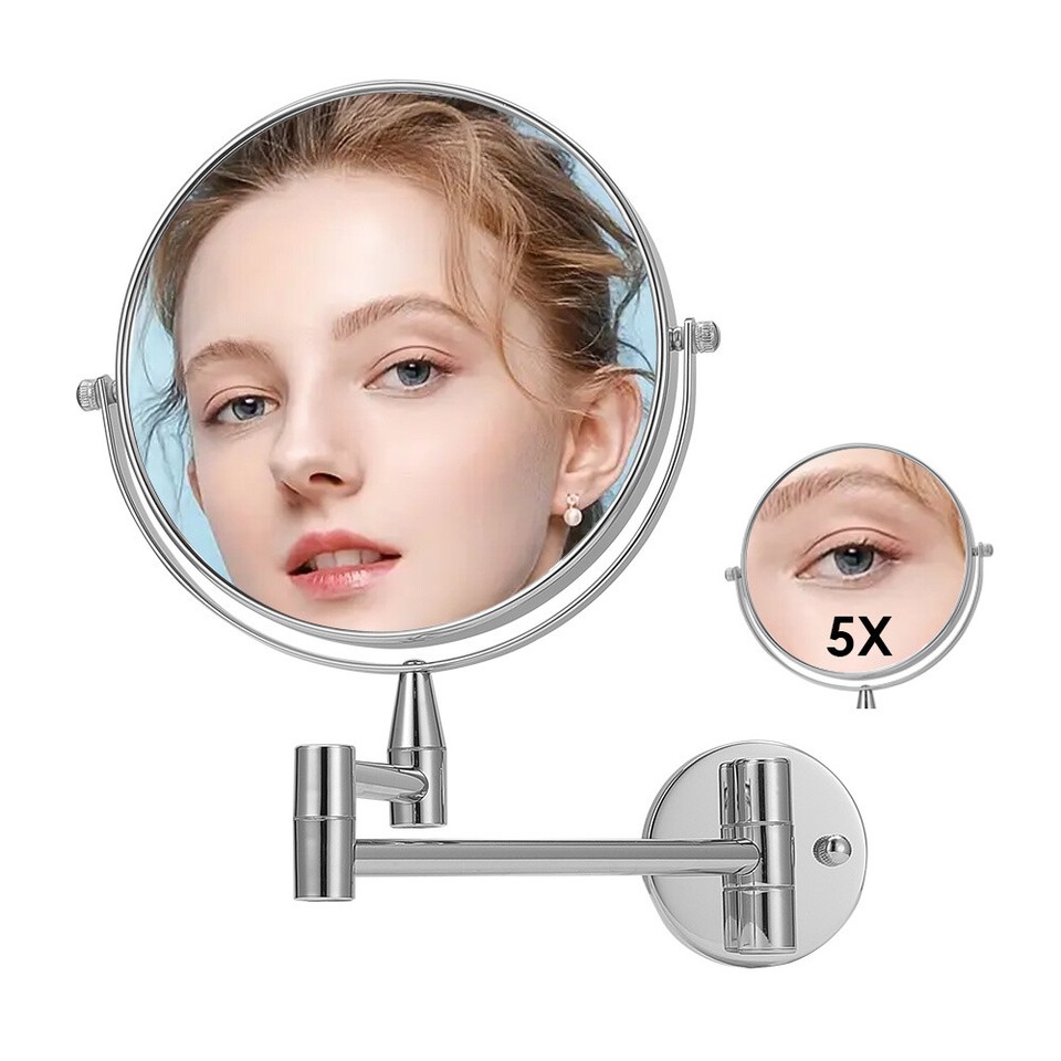 Extendable LED Mirror 5X Magnifying Shaving Makeup Mirrors Wall Mounted ...