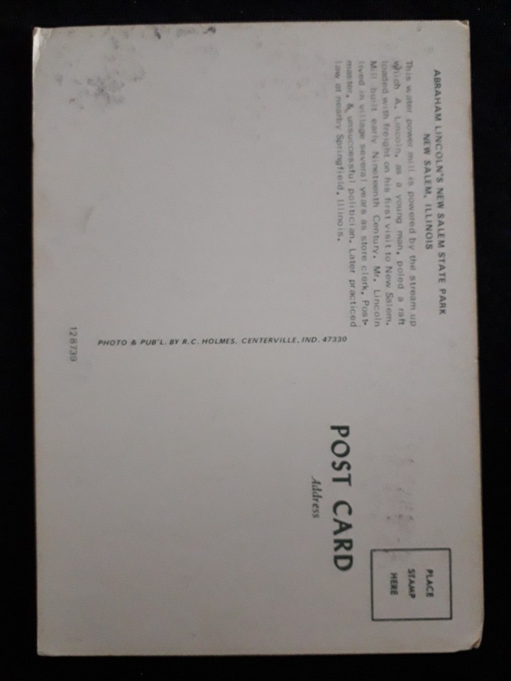 POSTCARD - WATER MILL, NEW SALEM, ILLINOIS (UNPOSTED). | eBay UK