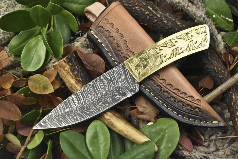 Ashen Edge Handmade Hand Forged Skinner Knife Engraved Twist Brass ...