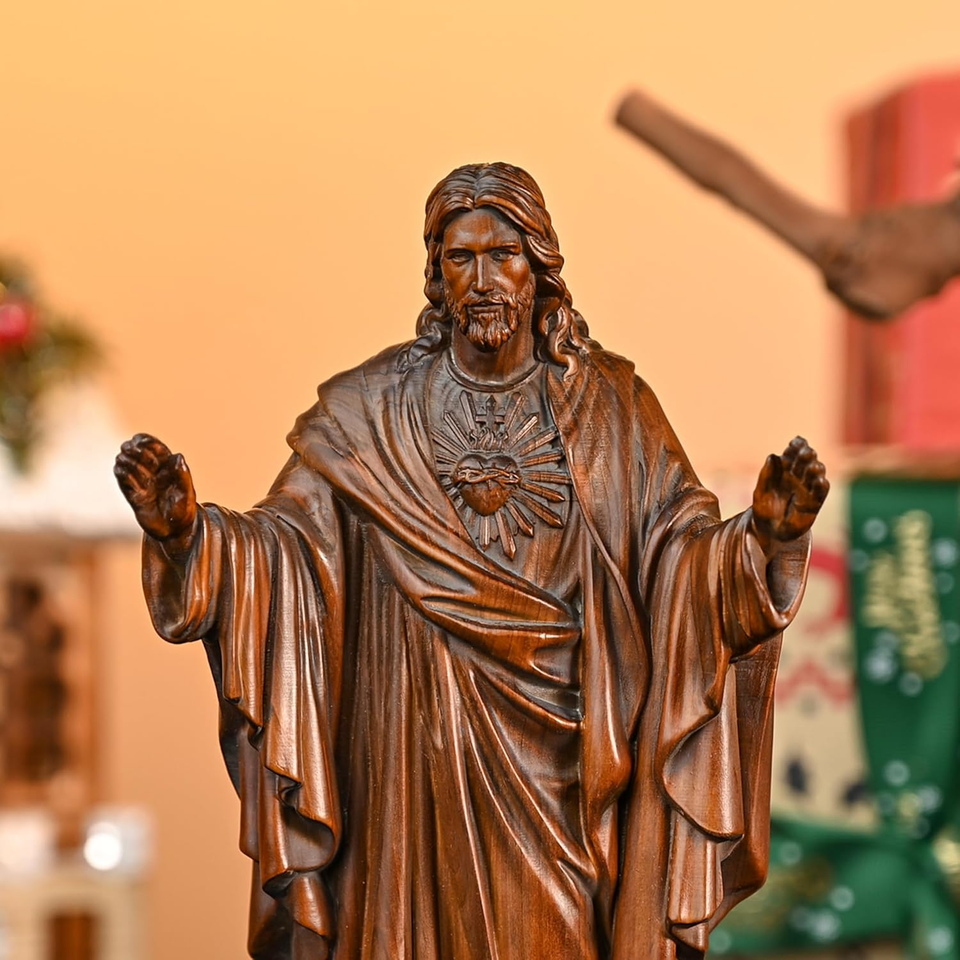 Wooden Sacred Heart of Jesus Statue, Handmade Jesus Figurine Ornament ...