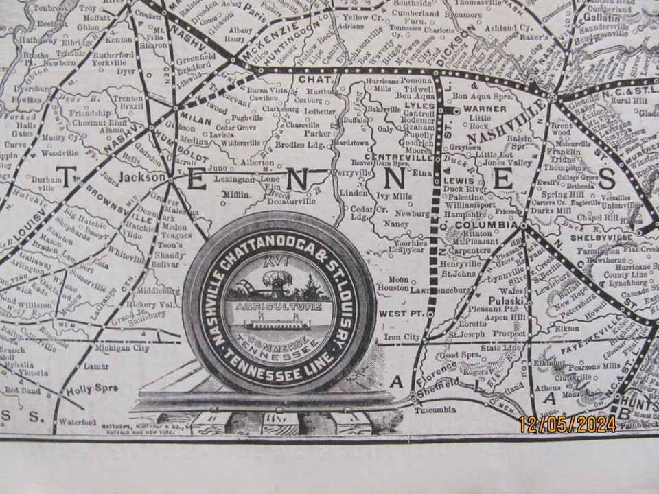 1890 NASHVILLE CHATTANOOGA & ST LOUIS RAILROAD ORIGINAL SYSTEM ROUTE ...
