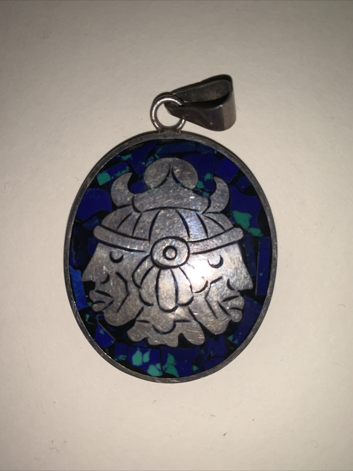 Sterling Silver Pendant 1.75” Blue Stone Inlay Mexican Tribal | eBay