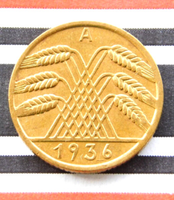 GERMAN Coin 10 REICHSPFENNIG 1936 A Brass WEIMAR REPUBLIC Pfennig ...