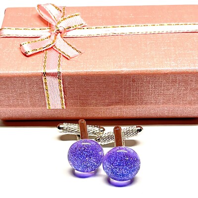 Handmade, Sparkle Fuchsia Dichroic Glass Cufflinks Silver Knurl Toggles ...