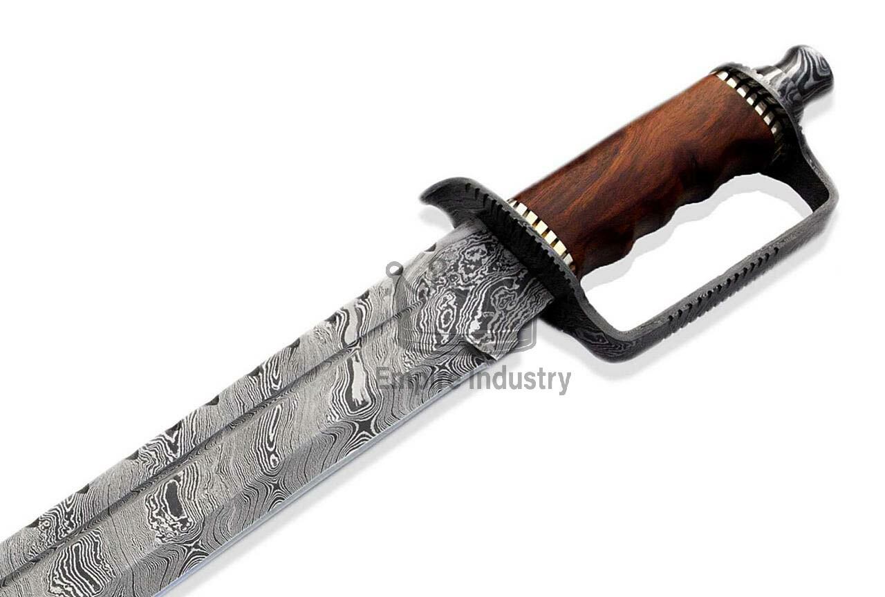 26'' Handmade Damascus Steel D-Guard Sword, Battle Ready With Sheath ...