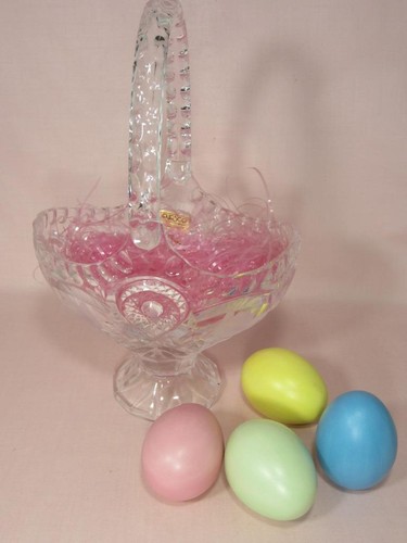 *Lead Crystal Footed Basket, Ceramic Easter Eggs Vintage 1980 Enesco ...