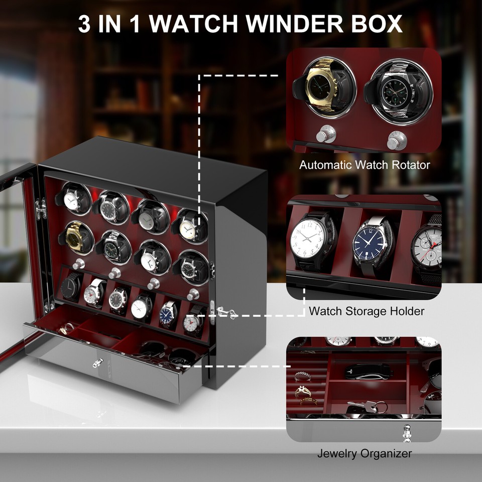 Automatic Watch Winder Box 2 4 6 8 Watches With Watch Display Storage ...