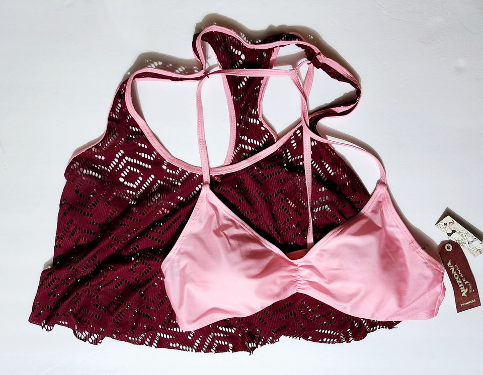 Swimwear Arizona Jean Co Junior Bikini Bra and Lace top Burgundy/Pnk ...