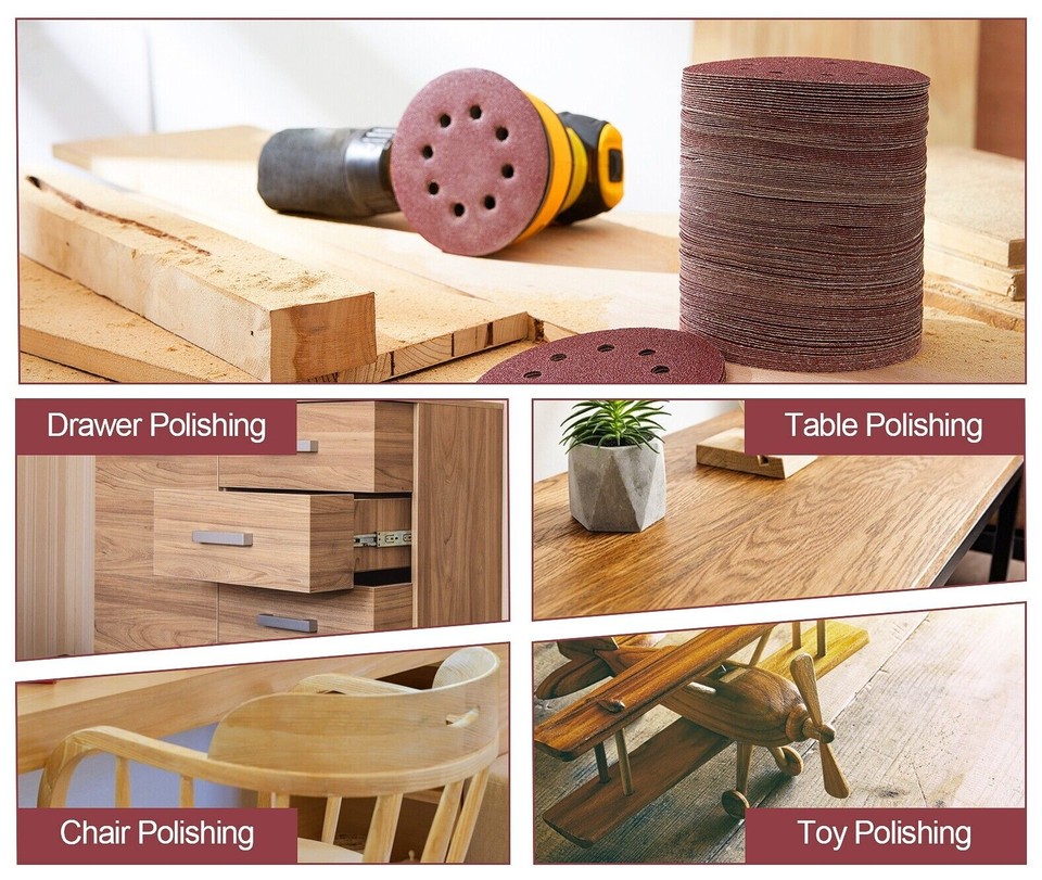 50PC 5 in 8-Hole Hook Loop Orbital Sander Sandpaper Paper 800 Grit ...