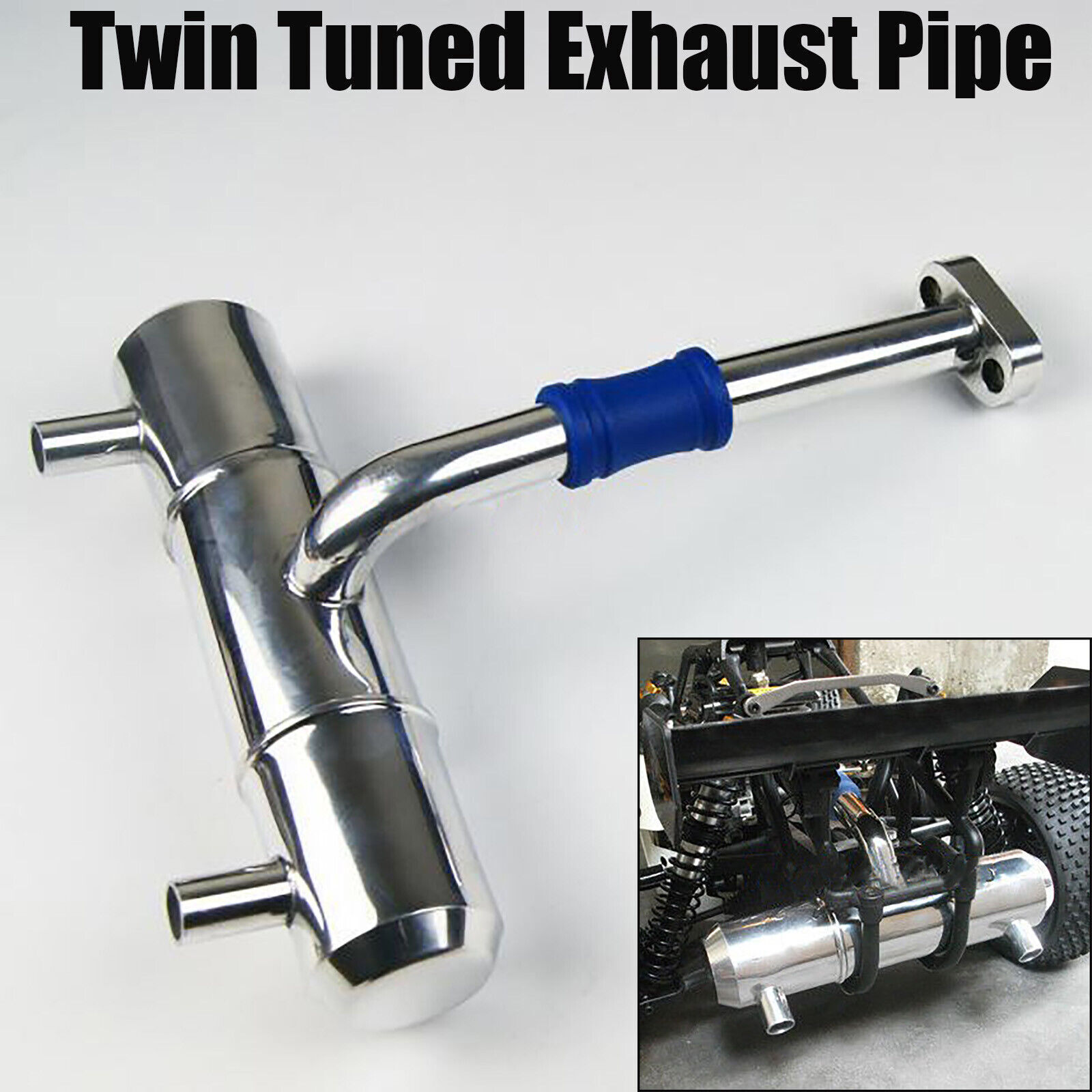 Metal Twin Tuned Exhaust Pipe for HPI 5B 5T 5SC KM Rovan Baja Buggy ...