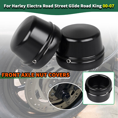 Black Front Axle Nut Covers For Harley Electra Glide FLHT FLTR FLHR ...