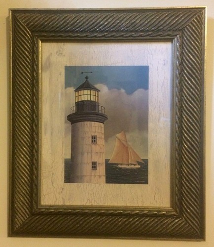Beautiful M. Wiscombe Lighthouse and sailboat Art Print,framed and ...