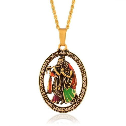Gold Plated Brass Hindu God Radha Krishna Pendant Locket with Chain | eBay