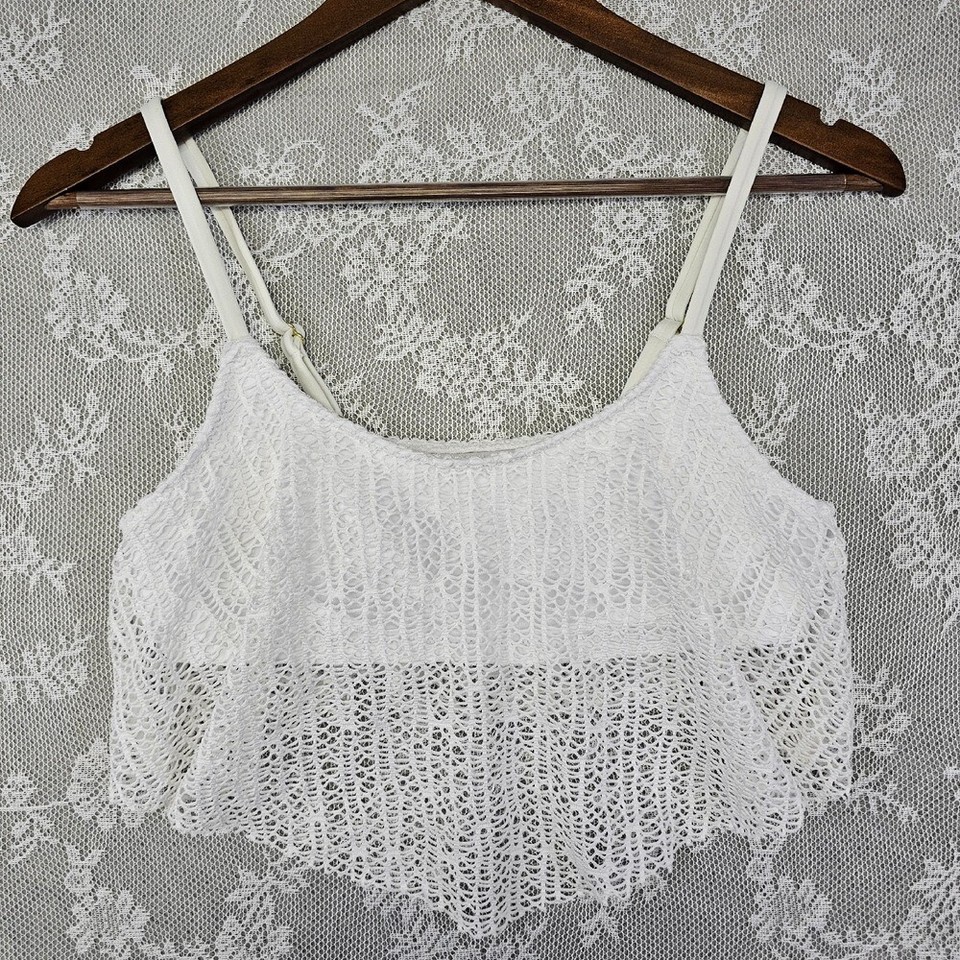 Mossimo Lace Cami Swim Top Women's Small Crochet White Beach Pool ...