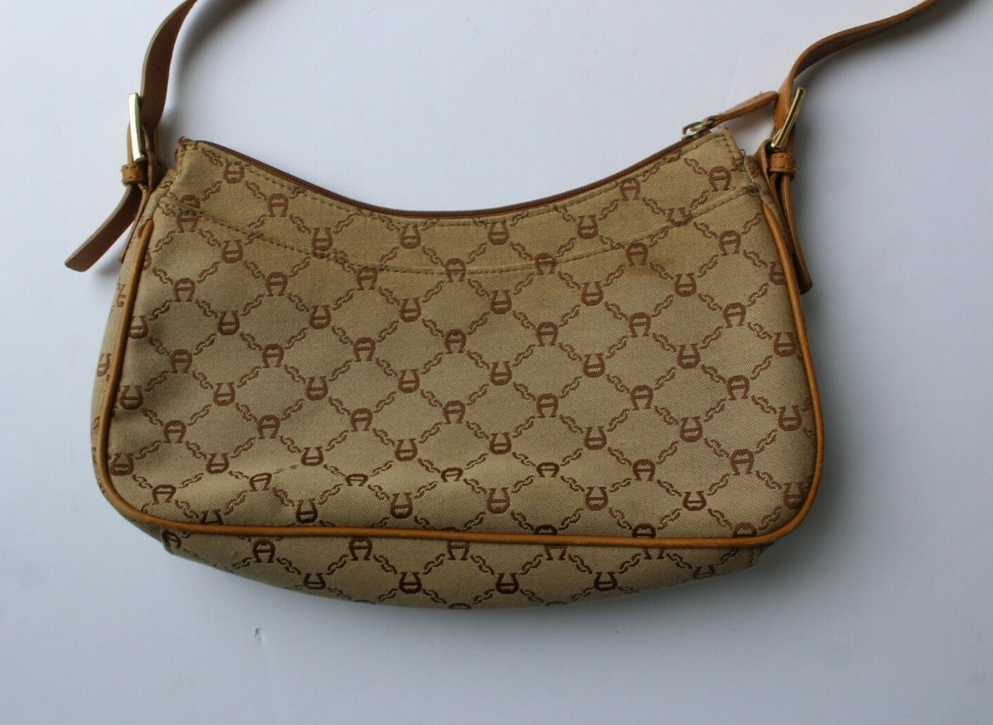 Vintage Etienne Aigner Signature Logo Print Fabric & … - Gem