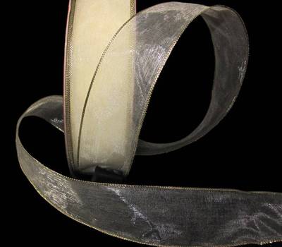 Ivory Cream Gold Edge Sheer Christmas Wedding Wired Ribbon 1.5"W x 10 ...