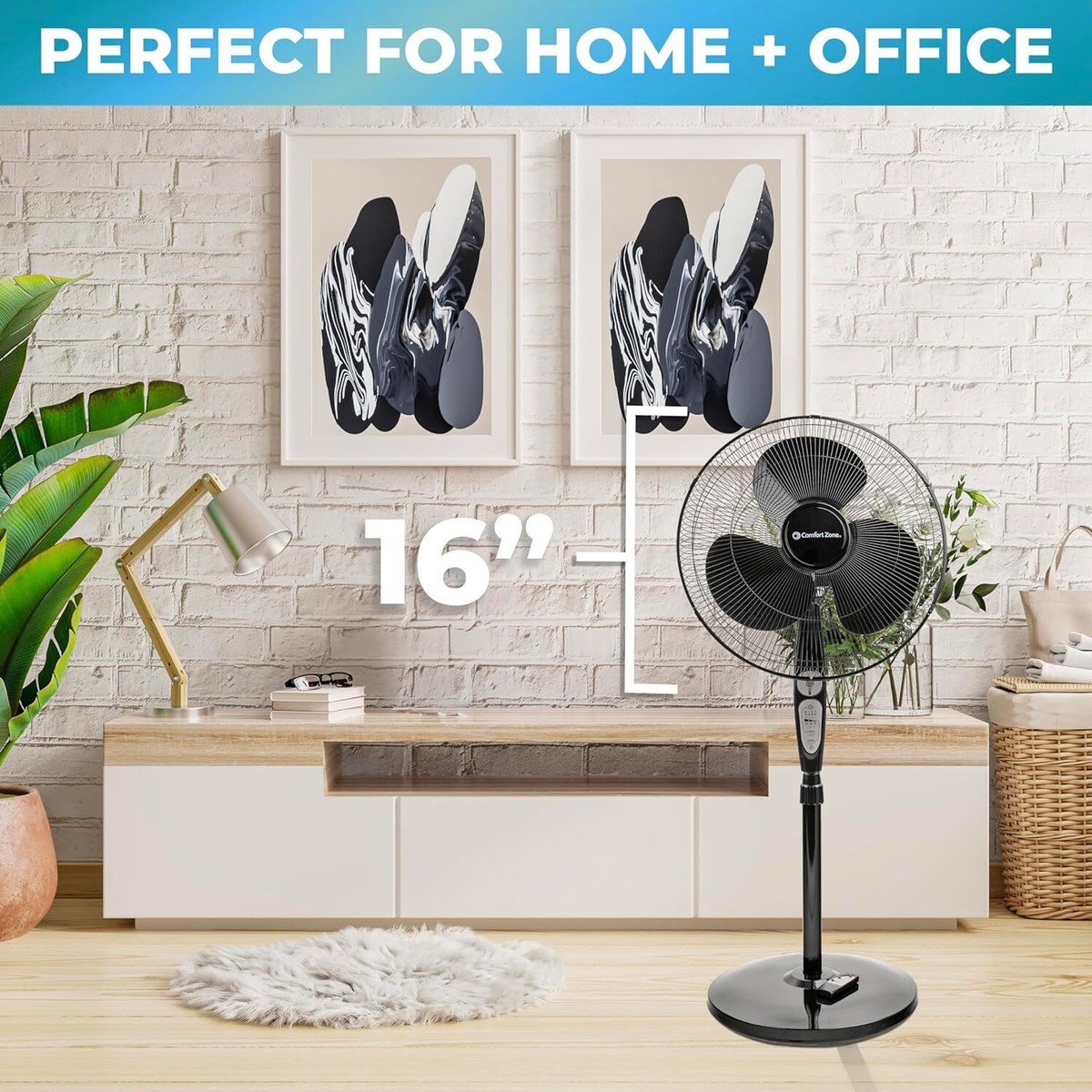 Comfort Zone Oscillating Pedestal Fan With Remote Control, Stand Fan 18 ...
