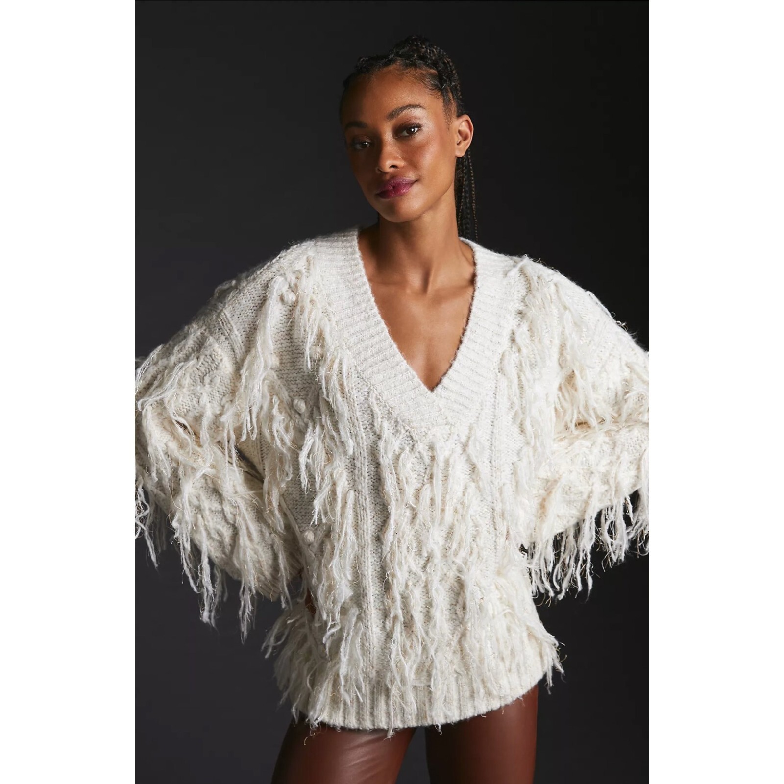 Anthropologie Fringed Pullover Sweater in White Size XS | eBay
