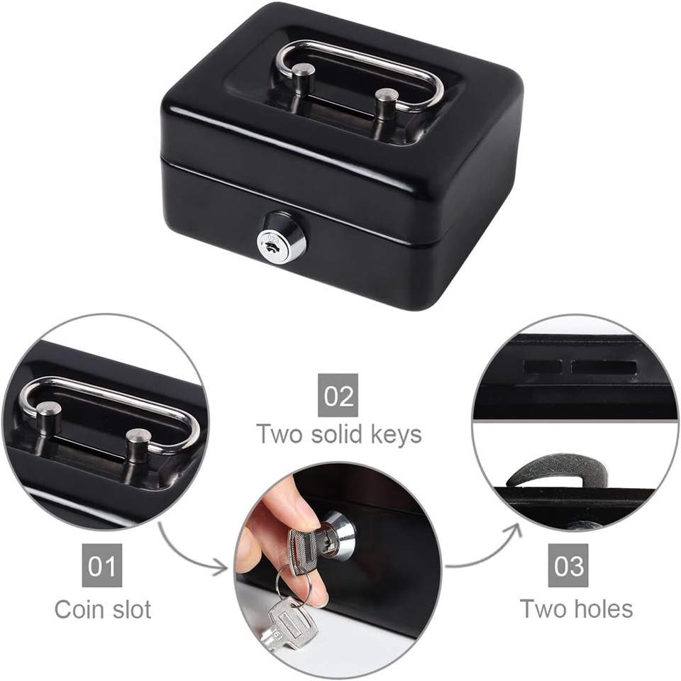 Locking Steel Cash Lock Box with Keys Security Money Tray Double Layer ...