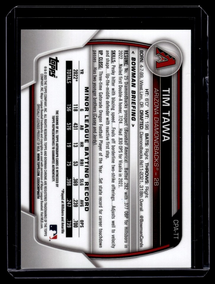 Tim Tawa 2023 Bowman Chrome Yellow Refractor Auto Card /75 #CPA-TT | eBay