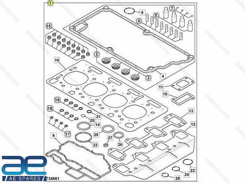 For JCB 3CX Spare Parts Genuine Top Gasket Turbo Engine Part No. 320/ ...