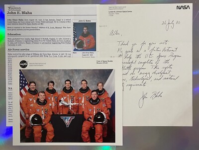 JOHN BLAHA ASTRONAUT AUTOGRAPHED HAND SIGNED CONTENT LETTER & BONUS ...
