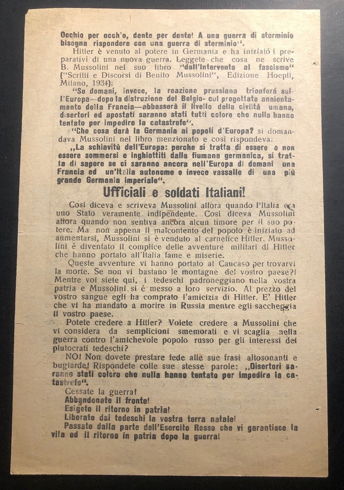 Original USSR WW2 Surrender Leaflet Dropped on Italian Troops Die For ...