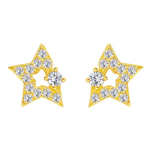 Star Cubic Zirconia Stud Earrings 14k Gold Plated Sterling Silver 925 ...