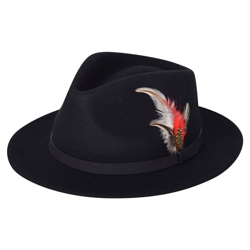 100 % Wool Fedora Hat Unisex Feather Hat Crushable Wide Brim Felt Hat ...