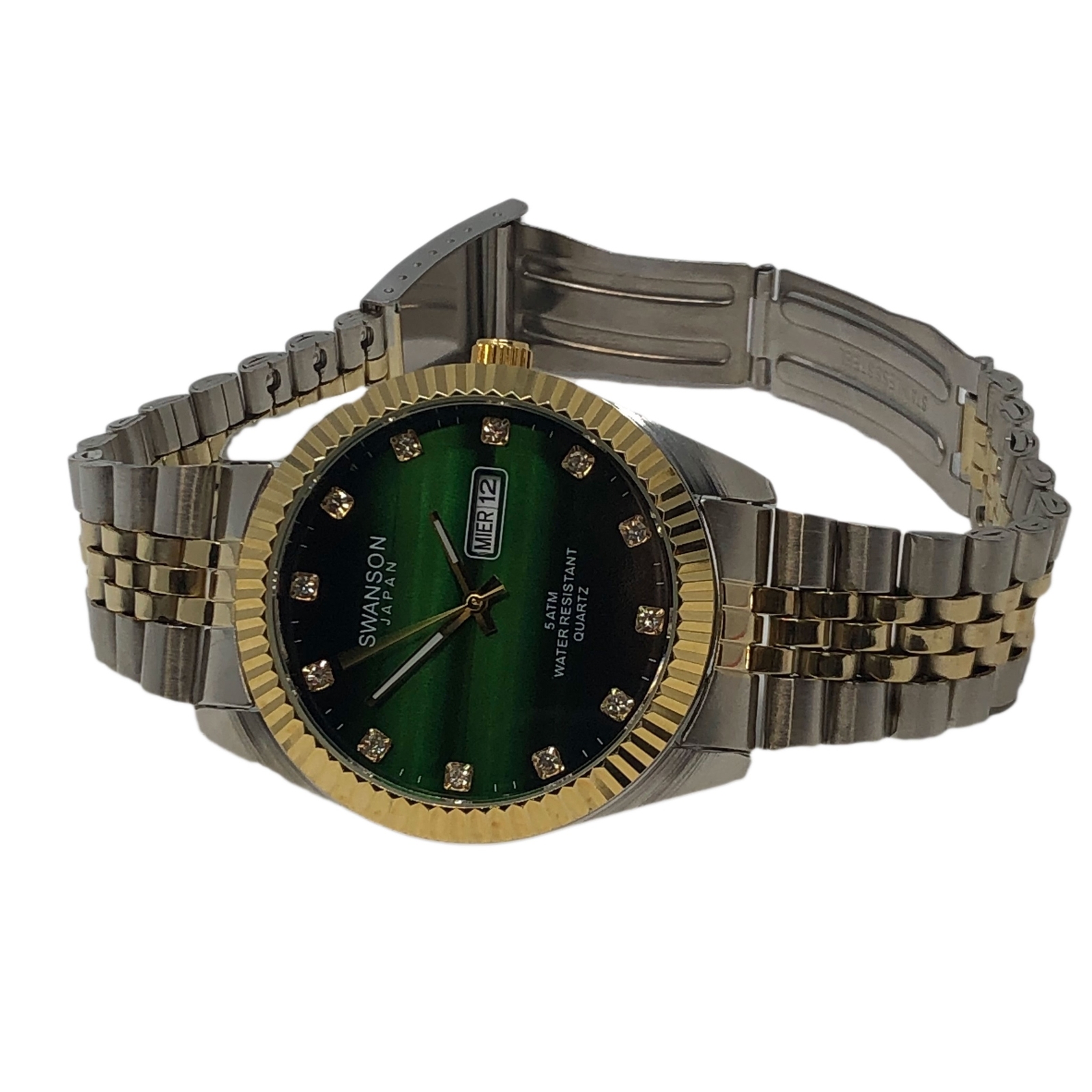 NEW! 45MM Men's Swanson Japan Watch -Green Dial Two Tone Band W ...