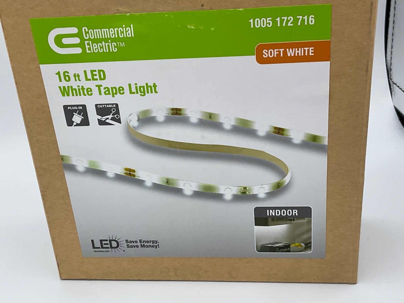 Commercial Electric 16ft LED White Tape Light Strip Lighting Flexible ...