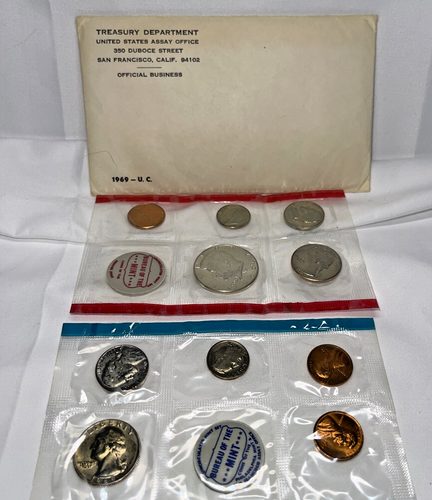 1969 PDS US Mint Uncirculated Set with Sealed Cello Coins - 10 coins in ...