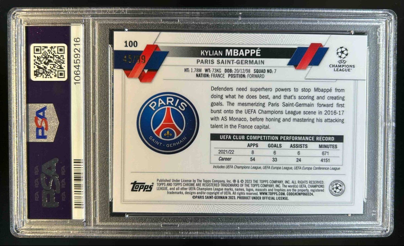 2022 Topps Chrome Sapphire UEFA Kylian Mbappe Yellow #45/99 PSA 10 | eBay