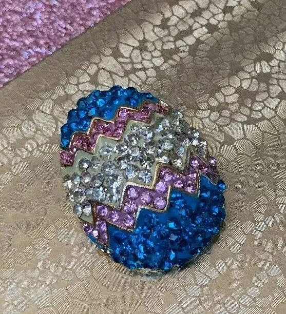 SPARKLING COLORED SPRING EASTER EGG PIN MADE WITH PINK BLUE & YELLOW ...