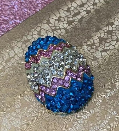 SPARKLING COLORED SPRING EASTER EGG PIN MADE WITH PINK BLUE & YELLOW ...
