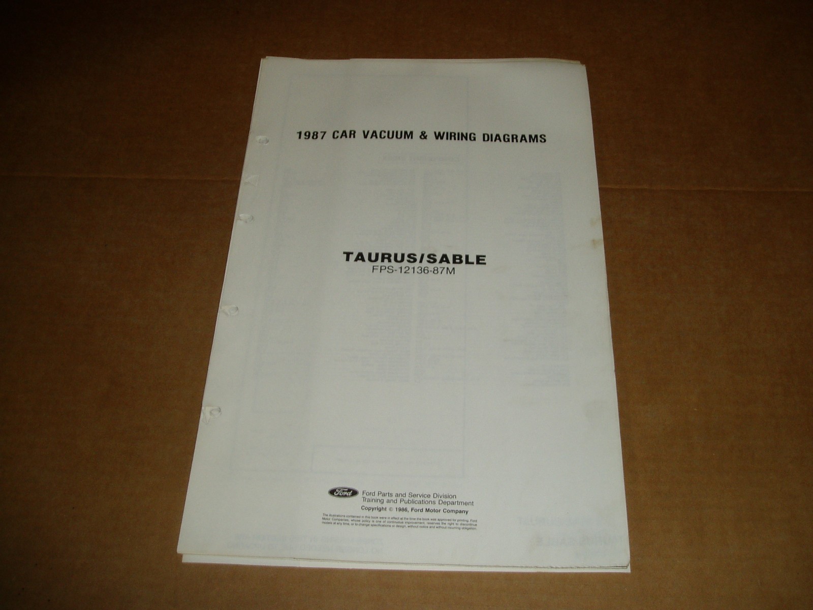 1987 Ford Taurus Mercury Sable wiring diagram SHEET service shop manual ...